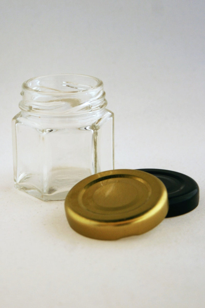 Jar, 45ml Hexagonal Glass, 43mm Twist finish, carton of 150, including – Austrapak Jars and Bottles